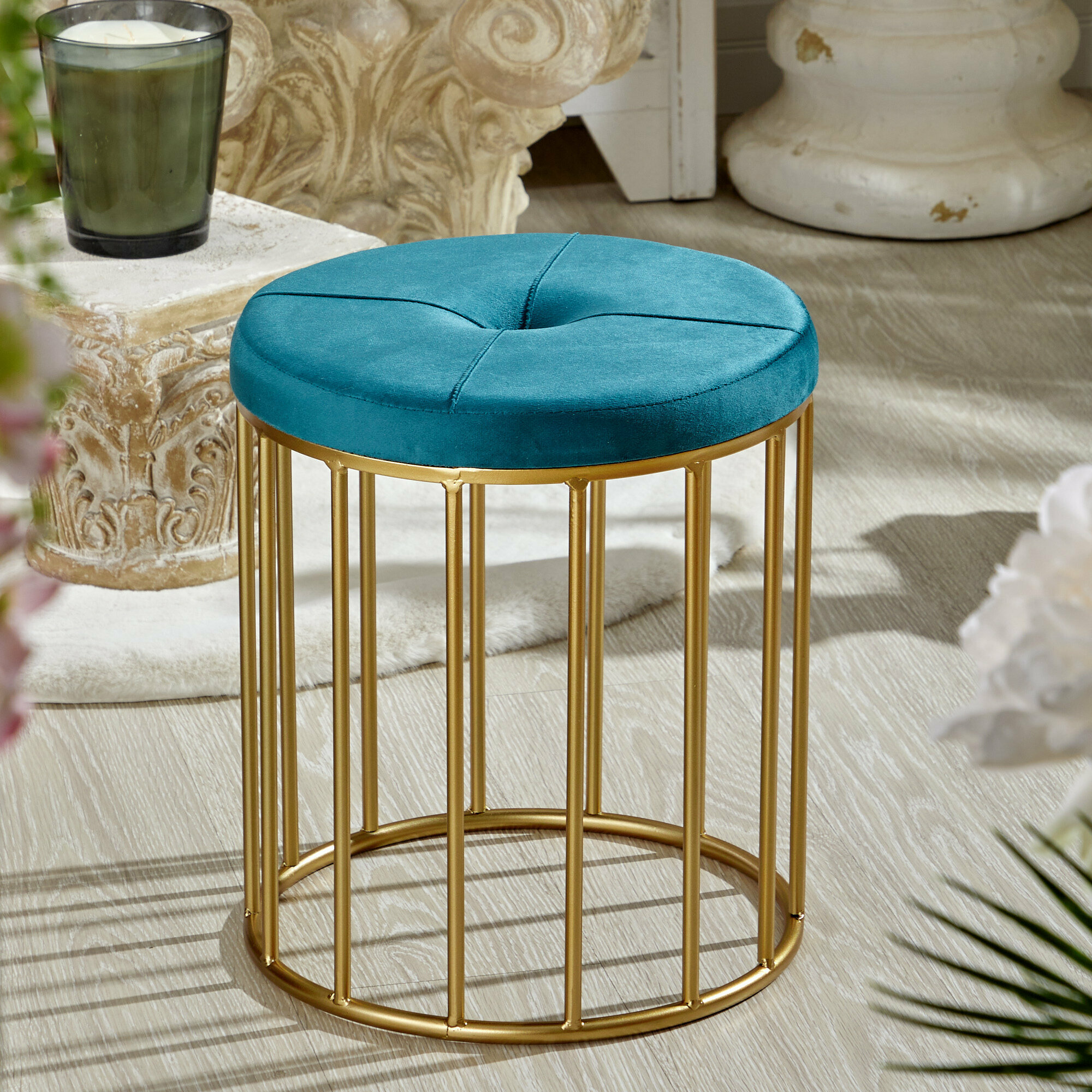 49-308M Пуф 35х35х40см, МДФ, ткань, поролон, металл, изумрудный, Glasar