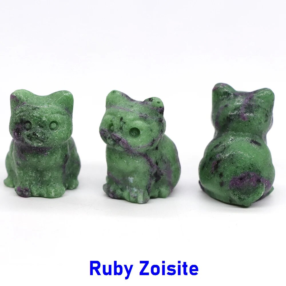 Статуя кота из натурального камня 30 мм Изумрудный, 1 PCS, Ruby Zoisite