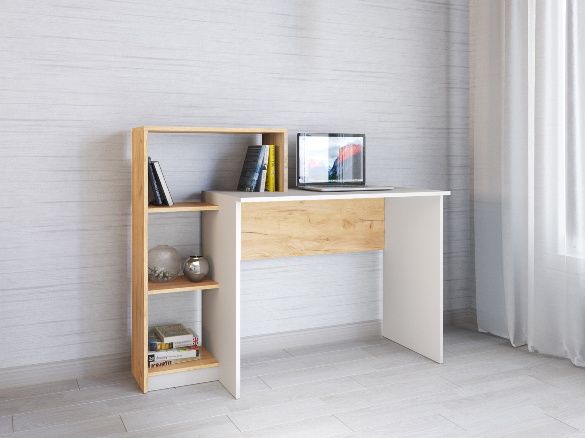 Стол компьютерный Квартет-2 (1020х1250х500) цвет Белый/дуб крафт золотой Тэкс