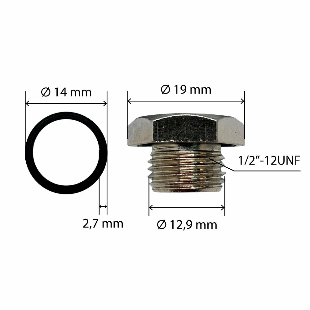 Пробка заливная/сливная шестигранная UNITED PARTS 12,9мм, 1/2-12 UNF для садовых насосов и насосных станций от 1000 Вт (металл), шт