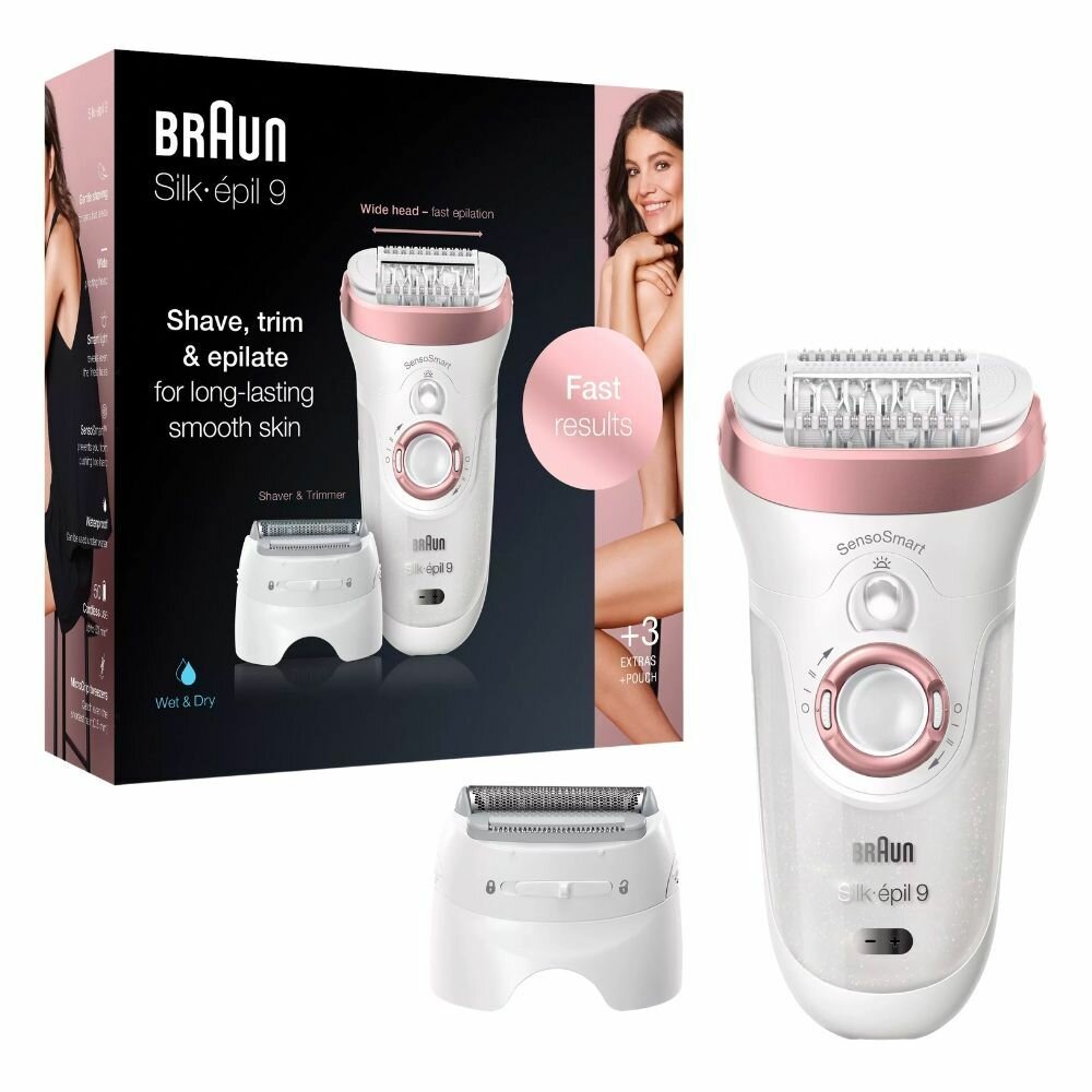Эпилятор Braun Silk-epil 9 9720 SensoSmart 2-в-1 с Косметичка, Беспроводной, Водонепроницаемость, Влажный и Сухой, Болезненной-null