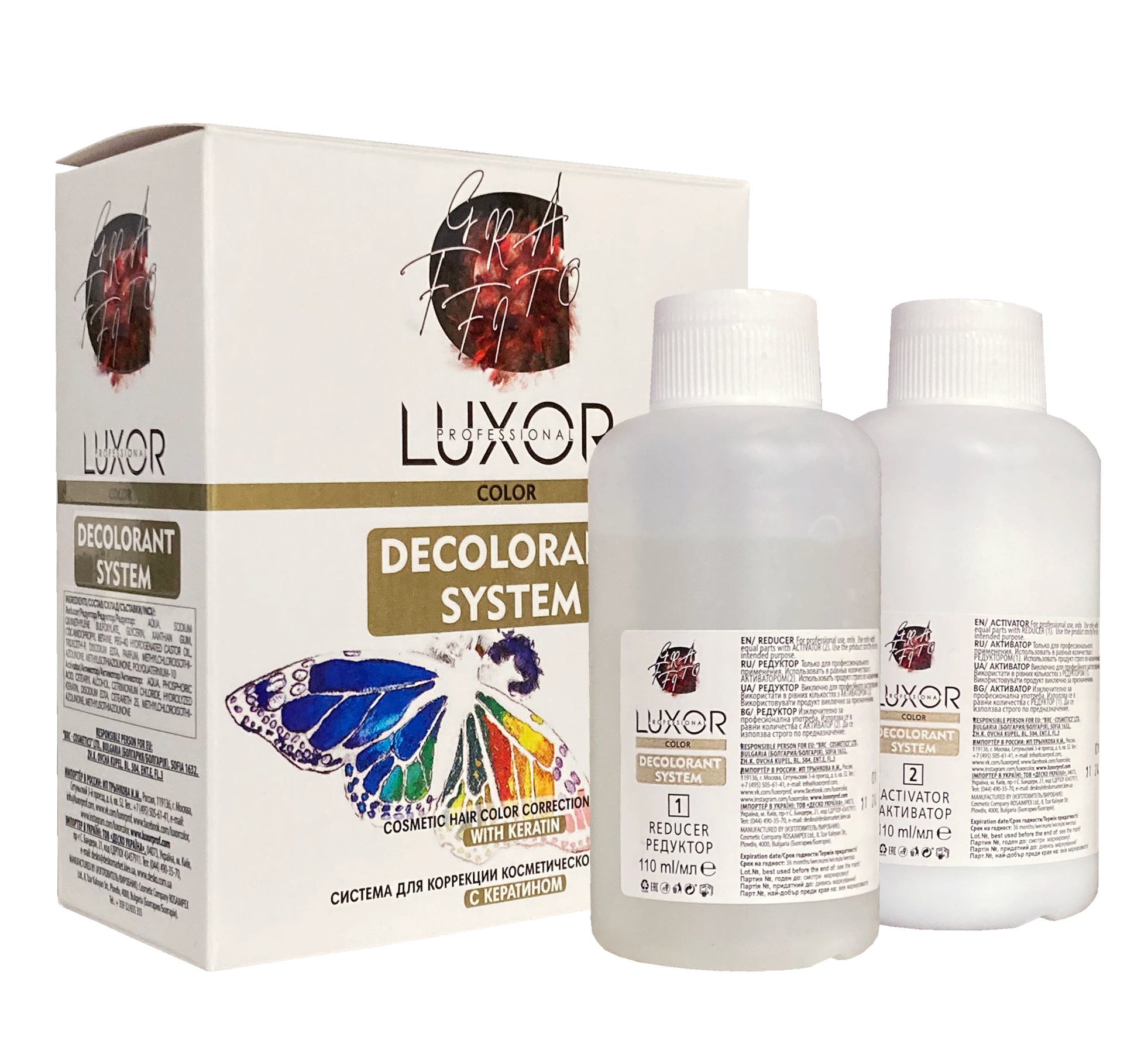 Система для коррекции косметического цвета волос с кератином LUXOR Professional 2х110 мл. больше объем + уход