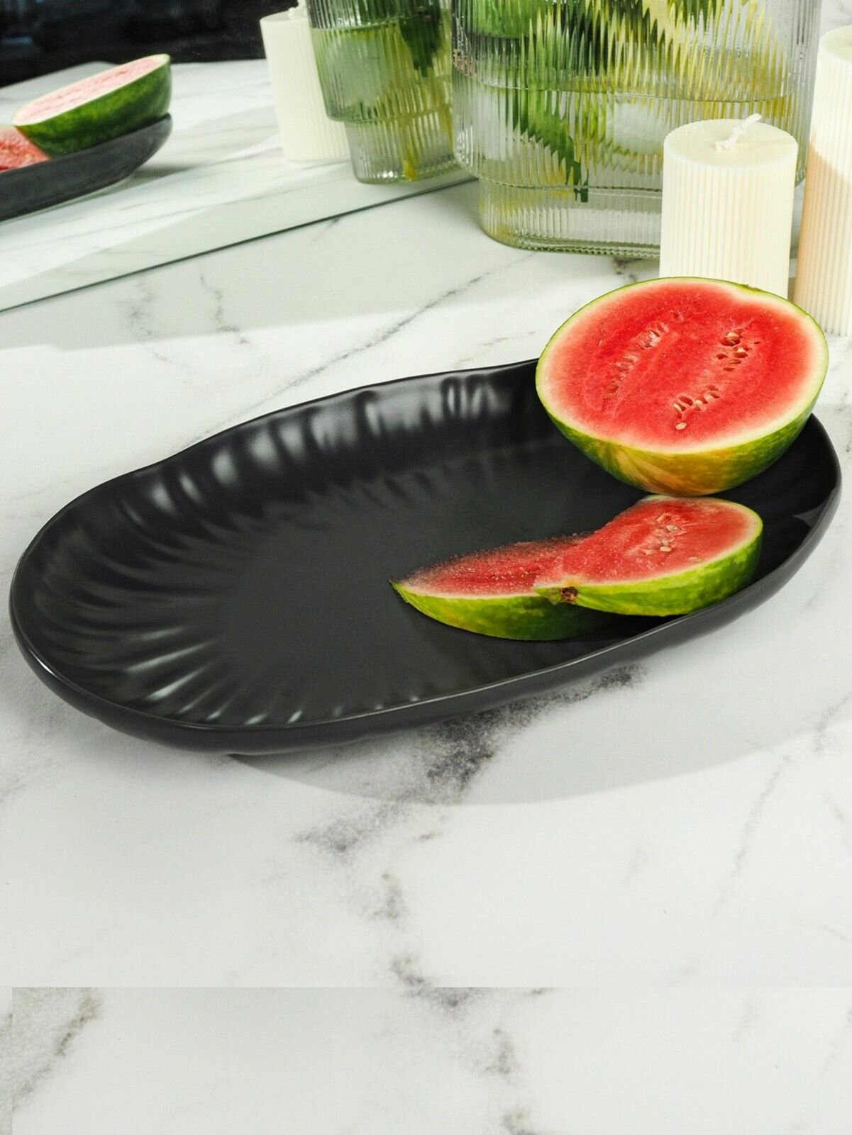 Сервировочное блюдо в подарочной упаковке 36*21см лотос 1шт, цвет графитовый. STENOVA HOME