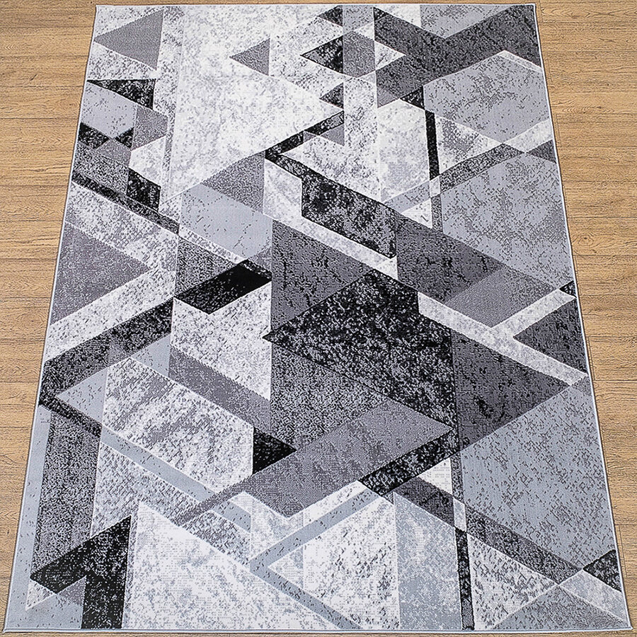 Ковер, Прямой, Серый, Черный, Белый, Современный, Абстрактный, на пол, в гостиную, спальню, в ассортименте (160 см. на 230 см.)
