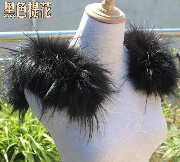 Qearlstar Женщины Faux Мех куртка украшение Мех плечо плечовая полоса 2pcs одежда сумка аксессуары,100,26,5, искусственный мех, полиэстер, полиэстер,10 черный, SKU00340