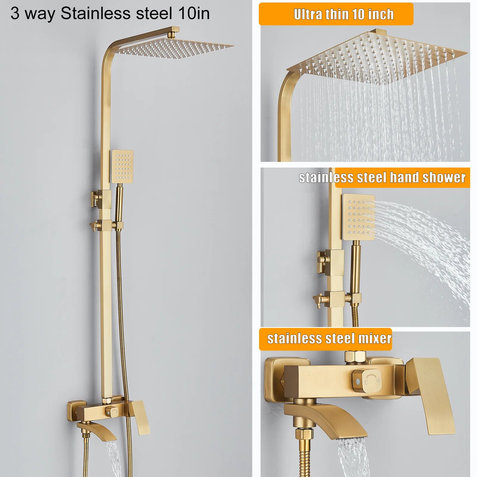 Душевая система Уlgksd 3-х сторонняя золотая Brushed Golden 10in