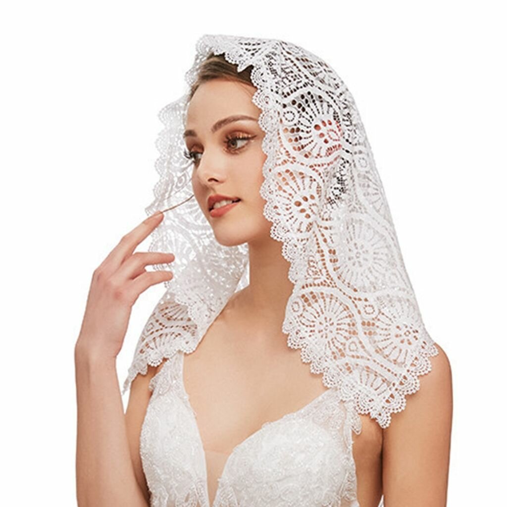 Новый полый свадебный кружевной платок-хиджаб-белый