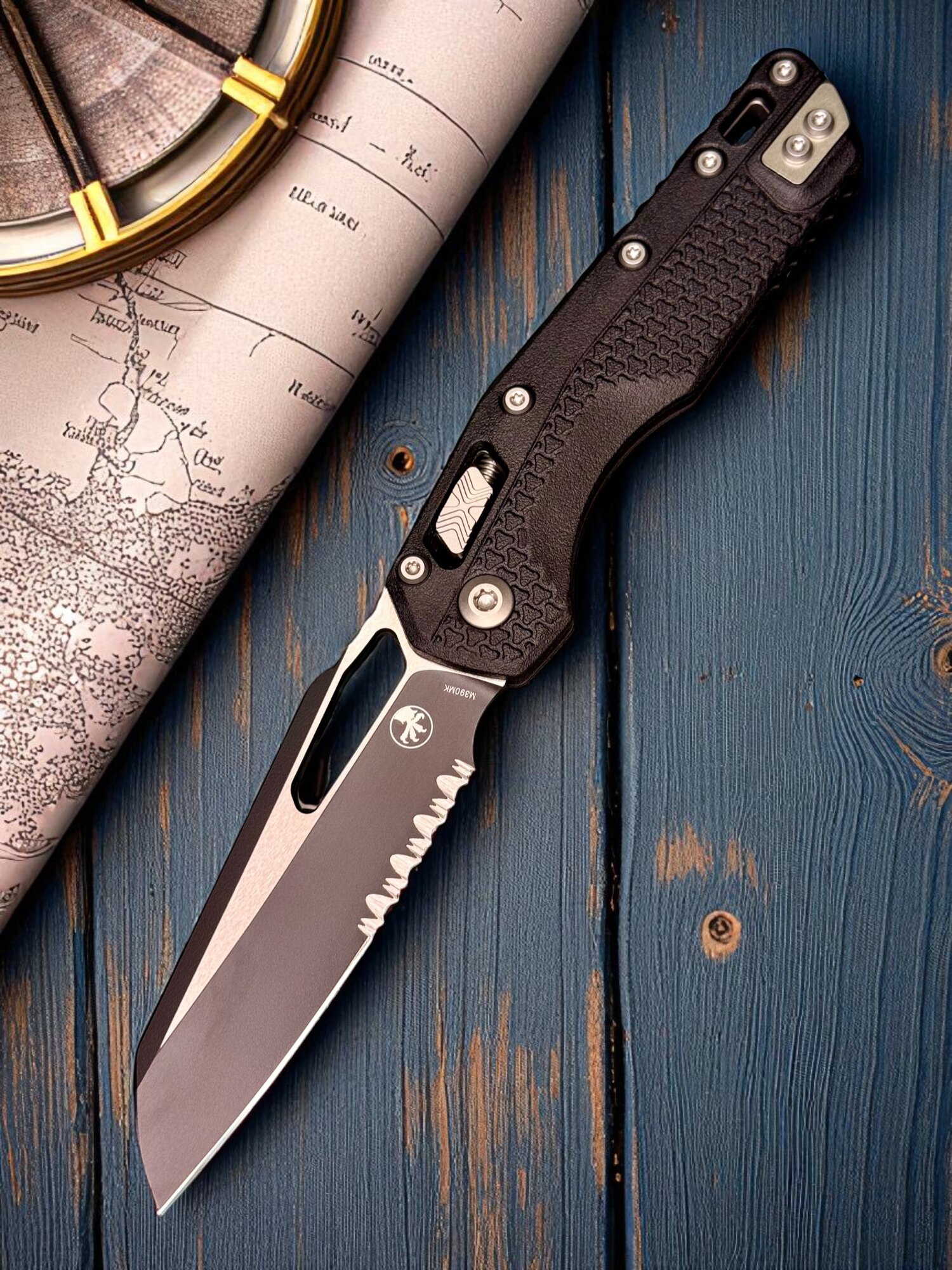 Складной нож Microtech MSI S/E Tri-Grip Black Part. Serrated, 210T-2PMBK