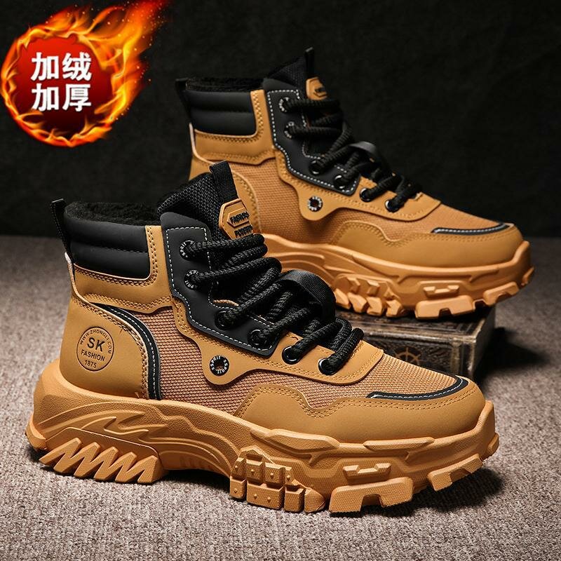 Теплые туфли для пап с хлопковой подкладкой и толстой подошвой 2025 года. Модные повседневные туфли из хлопка для студентов. Ботинки Martin. Зимние ботинки. Мужская обувь.