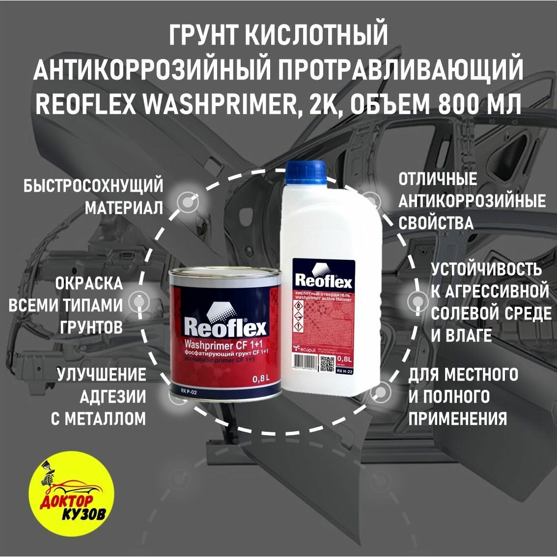 Грунт кислотный для авто / Грунт антикоррозийный для авто Reoflex 1+1 Washprimer