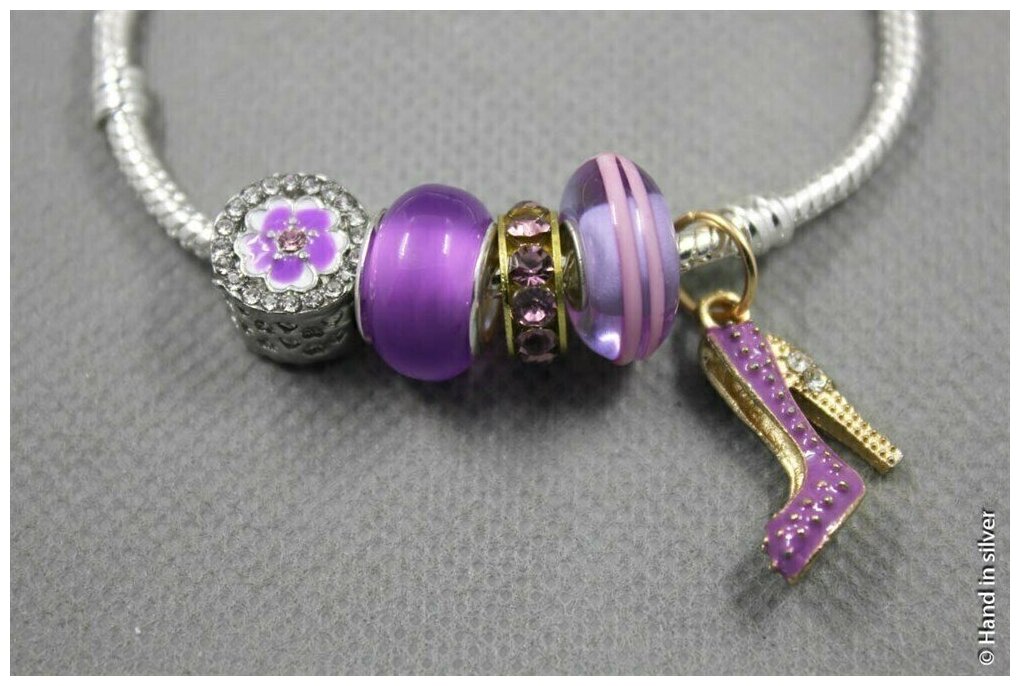 Браслет-цепочка, стекло, стразы, муранское стекло