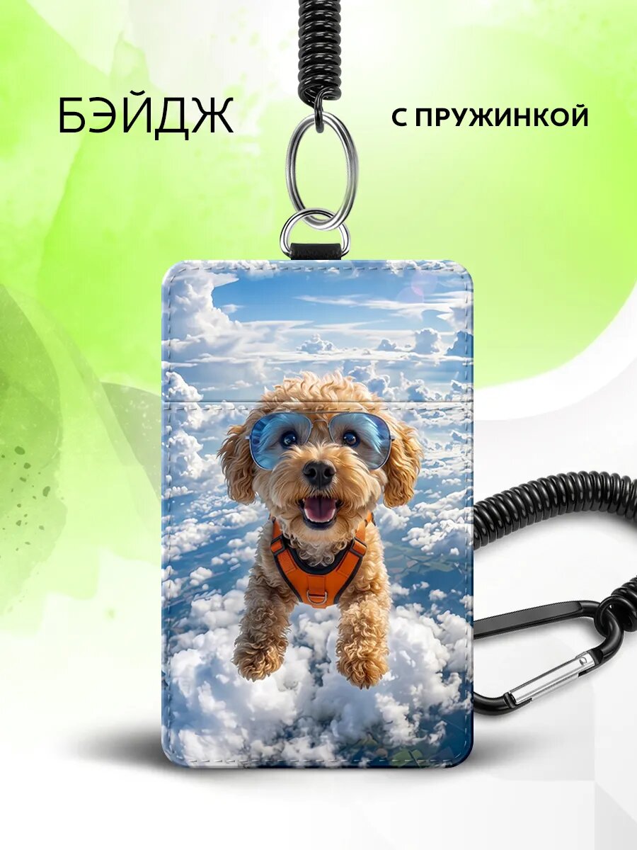 Бейдж из кожи двойной с пружинкой и рисунком