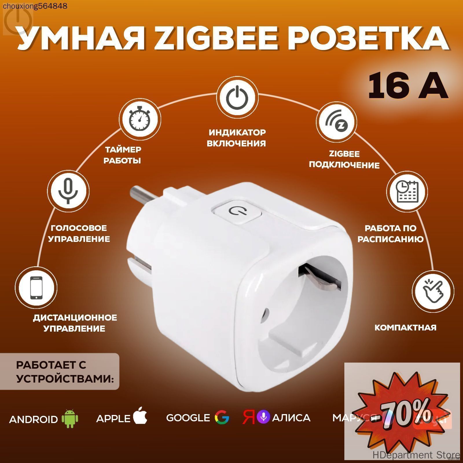 Умная Zigbee розетка 16 ампер (работает с Алиса)