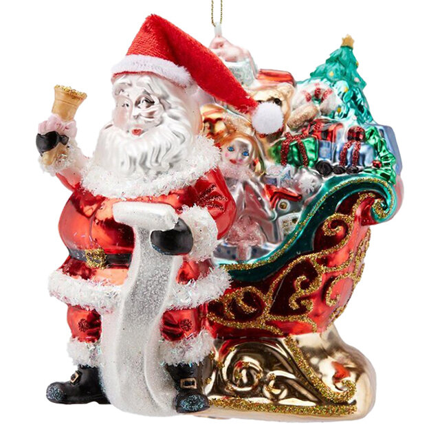 Стеклянная елочная игрушка Санта на волшебных санях - Christmas Periple 13 см, EDG (ЭДГ), 685437-43
