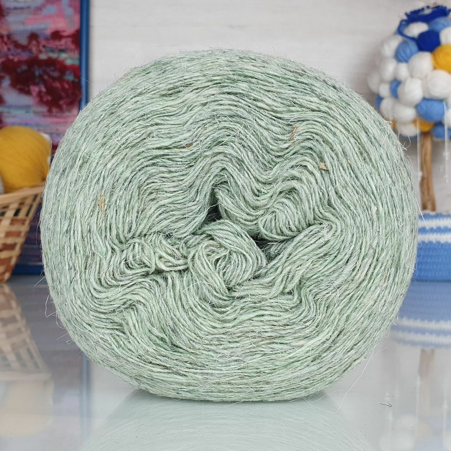 Пряжа Рассказовская Меринос, св. зеленый_new - 39_2, 95% мериносовая шерсть, 5% акрил, 2 мотка, 250 г, 700 м.