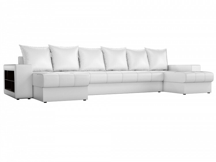 Угловой диван Дубай (Марго) П Белый экокожа, еврокнижка, 385х160х80 см, с ящиком для белья