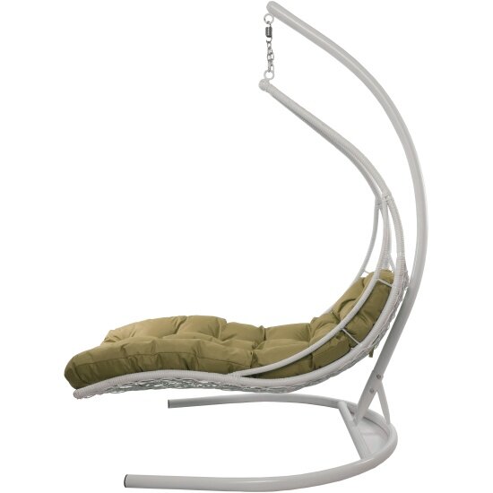 Подвесное кресло M-group лежачее, с ротангом, белое, бежевая подушка