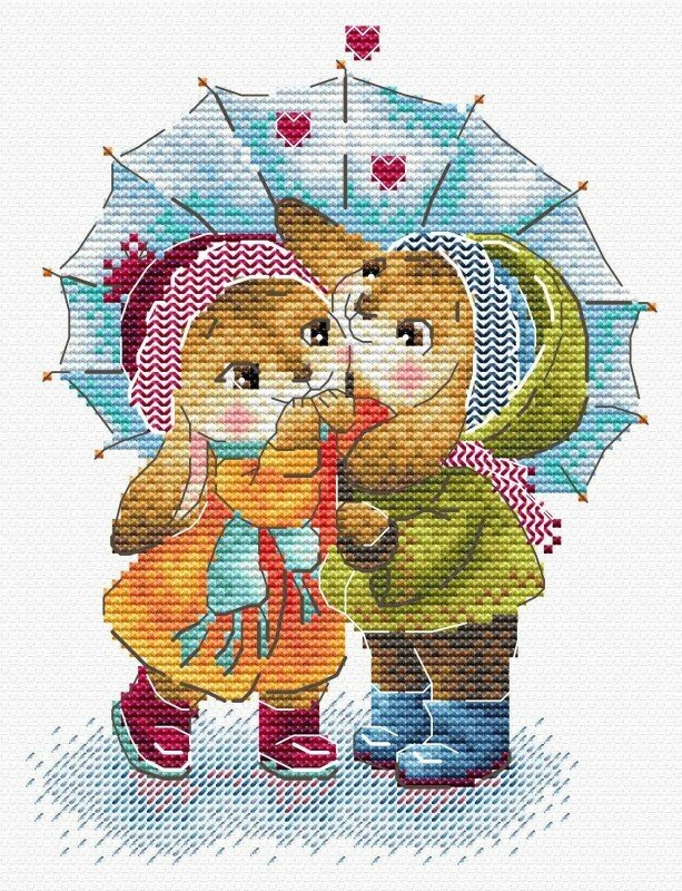 Набор для вышивания Жар-Птица #М-778 Двое под зонтом, Счетный крест, 13 х 18 см