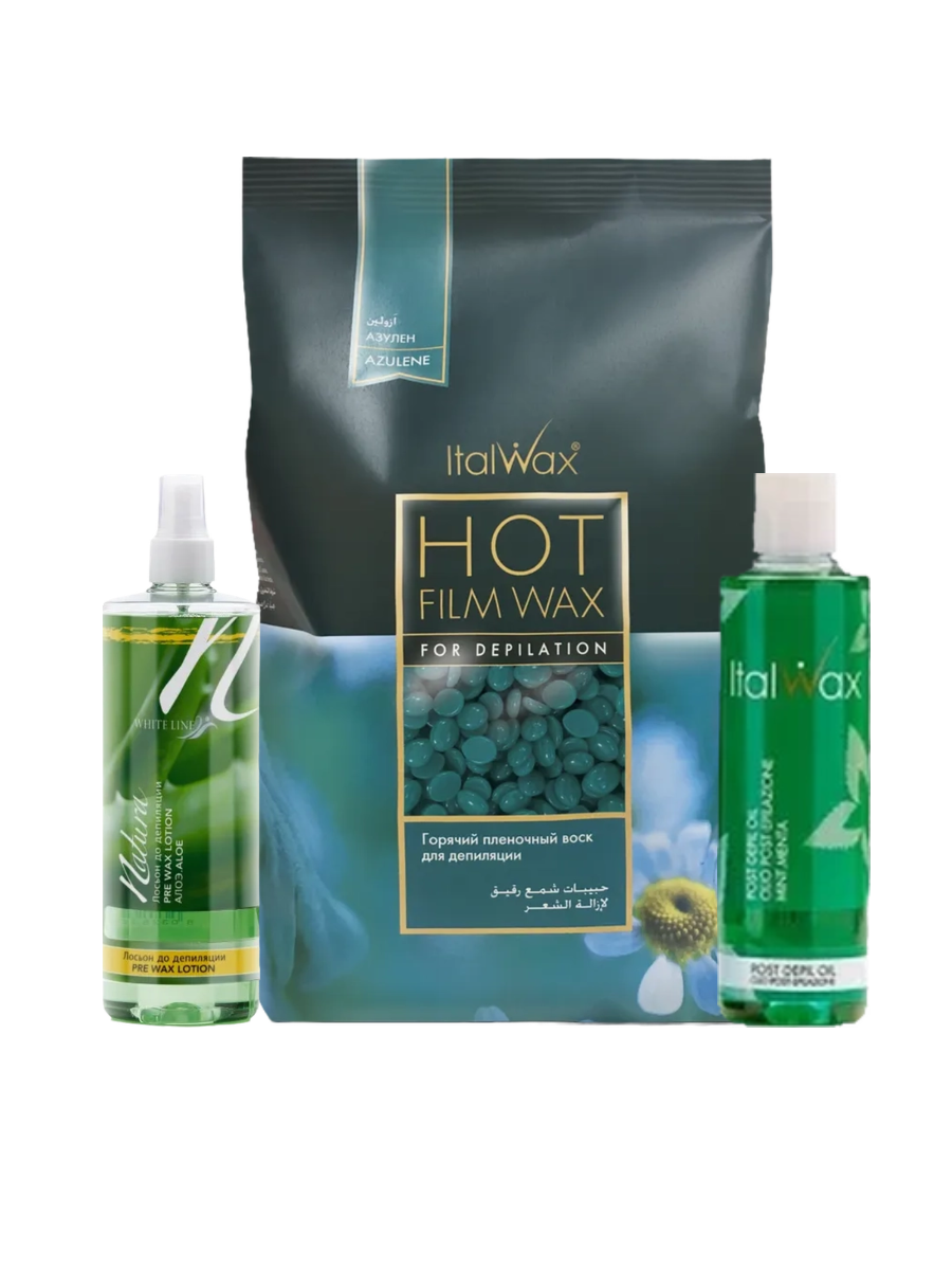 Воск в гранулах Азулен ITALWAX NATURA Azulene,1000гр+(Набор уход до/после Лосьон Алоэ, ментол,250 мл)