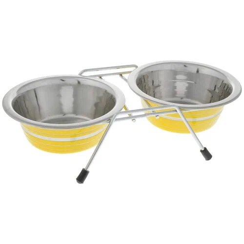 Миска VM металлическая на ножках двойная (2х480мл, 28х16 см), VM-2507(D)