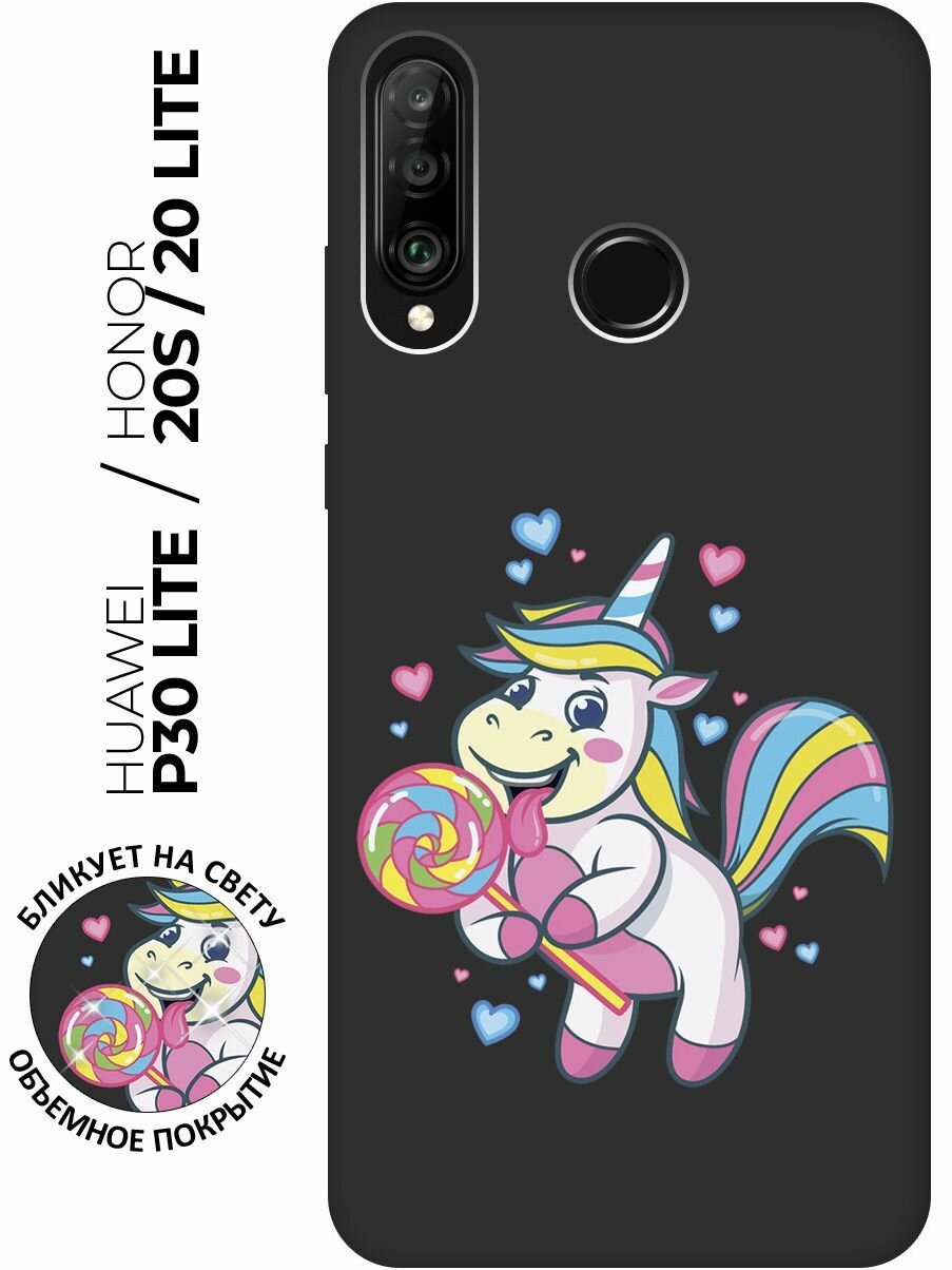 Матовый чехол Unicorn and candy для Honor 20 Lite / 20s / Huawei P30 Lite / Хуавей П30 Лайт / Хонор 20 Лайт / 20s с 3D эффектом черный