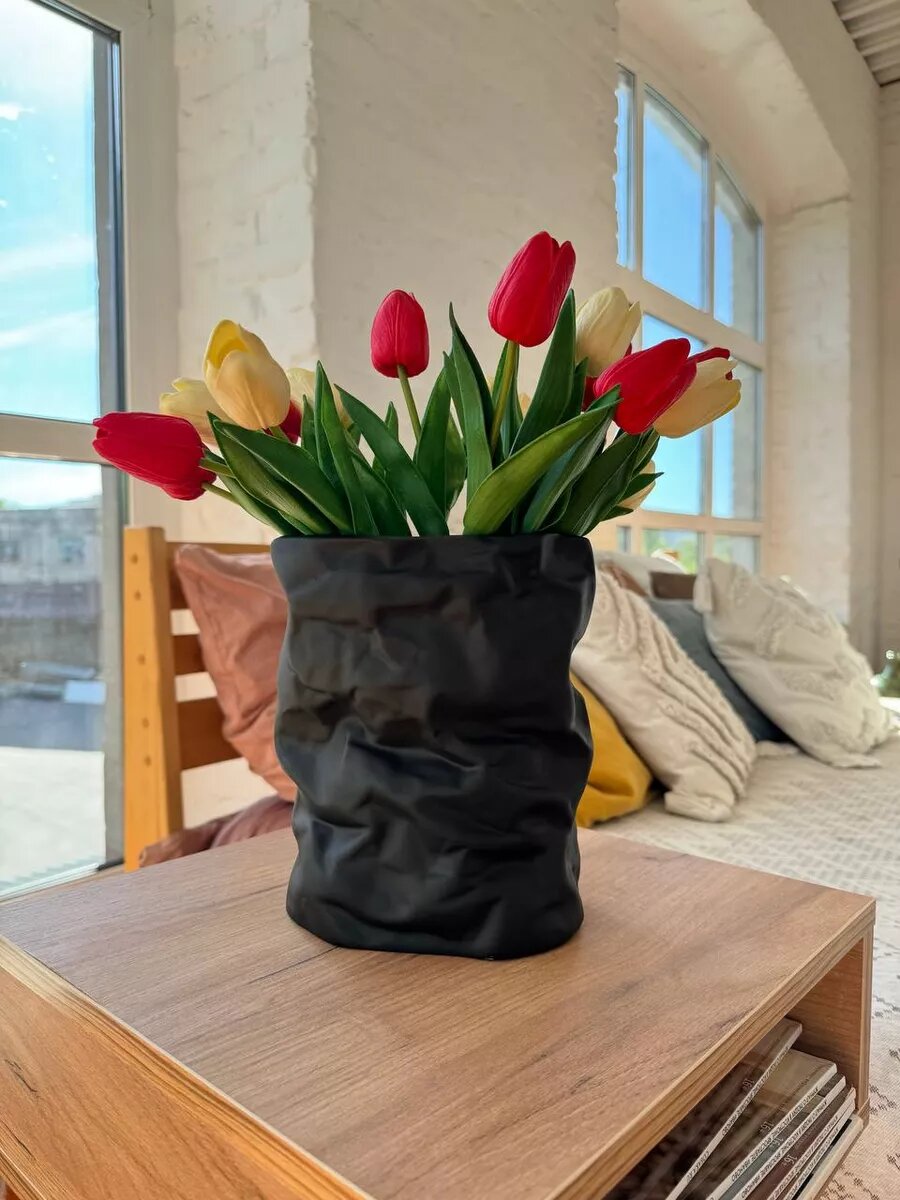 Гипсовое кашпо BI BRIGHT IDEA "Эллипс", гипс, 20х18 см, чёрное