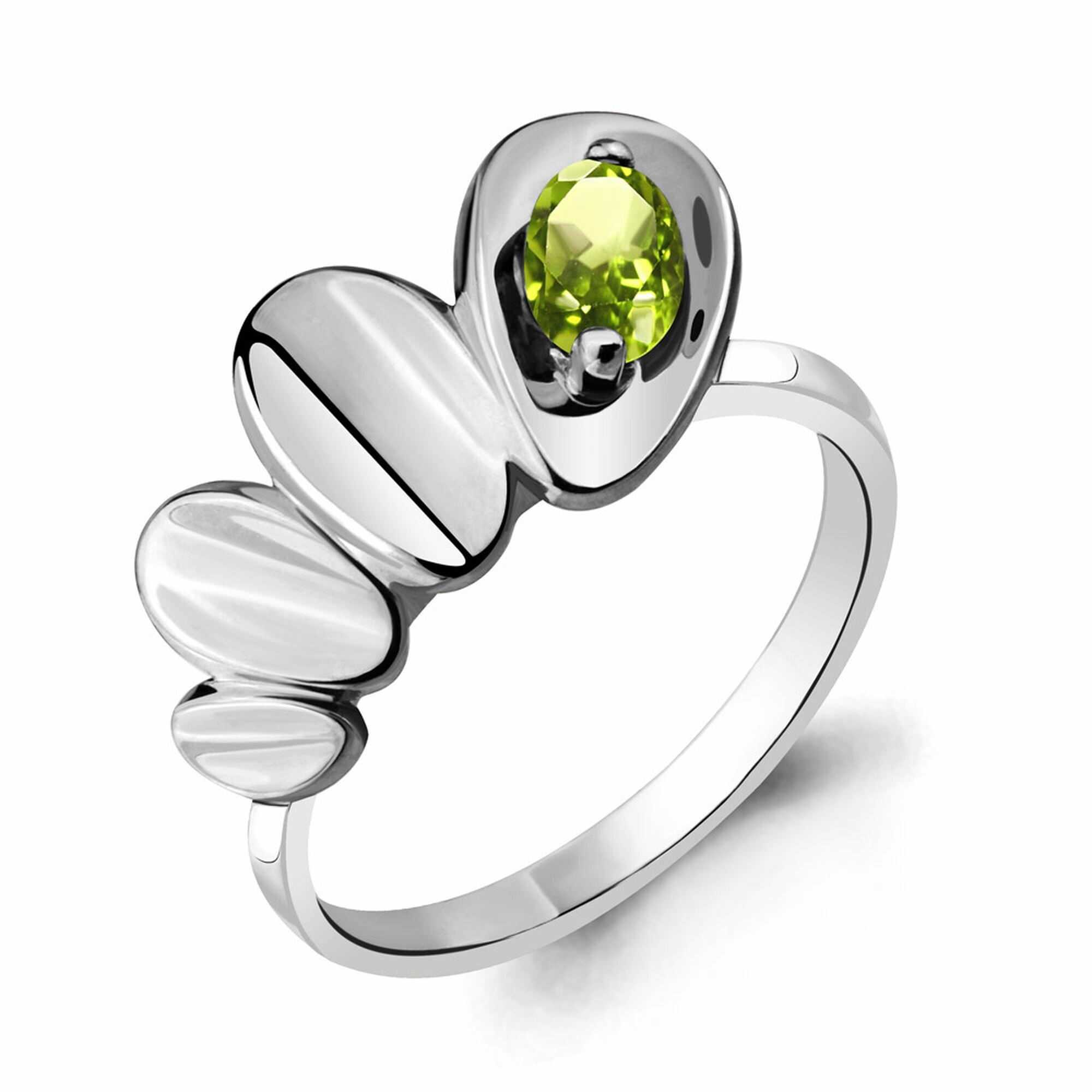 Кольцо, серебро, 925 проба, родирование, хризолит