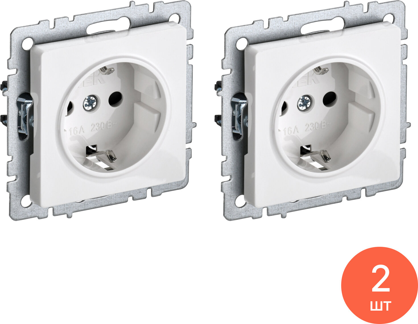 Розетка силовая штепсельная IEK / ИЭК Brite РС14-1-0-БрБ, 16А белый с заземлением и защитными шторками, BR-R14-16-K01 / электрооборудование (комплект из 2 шт)