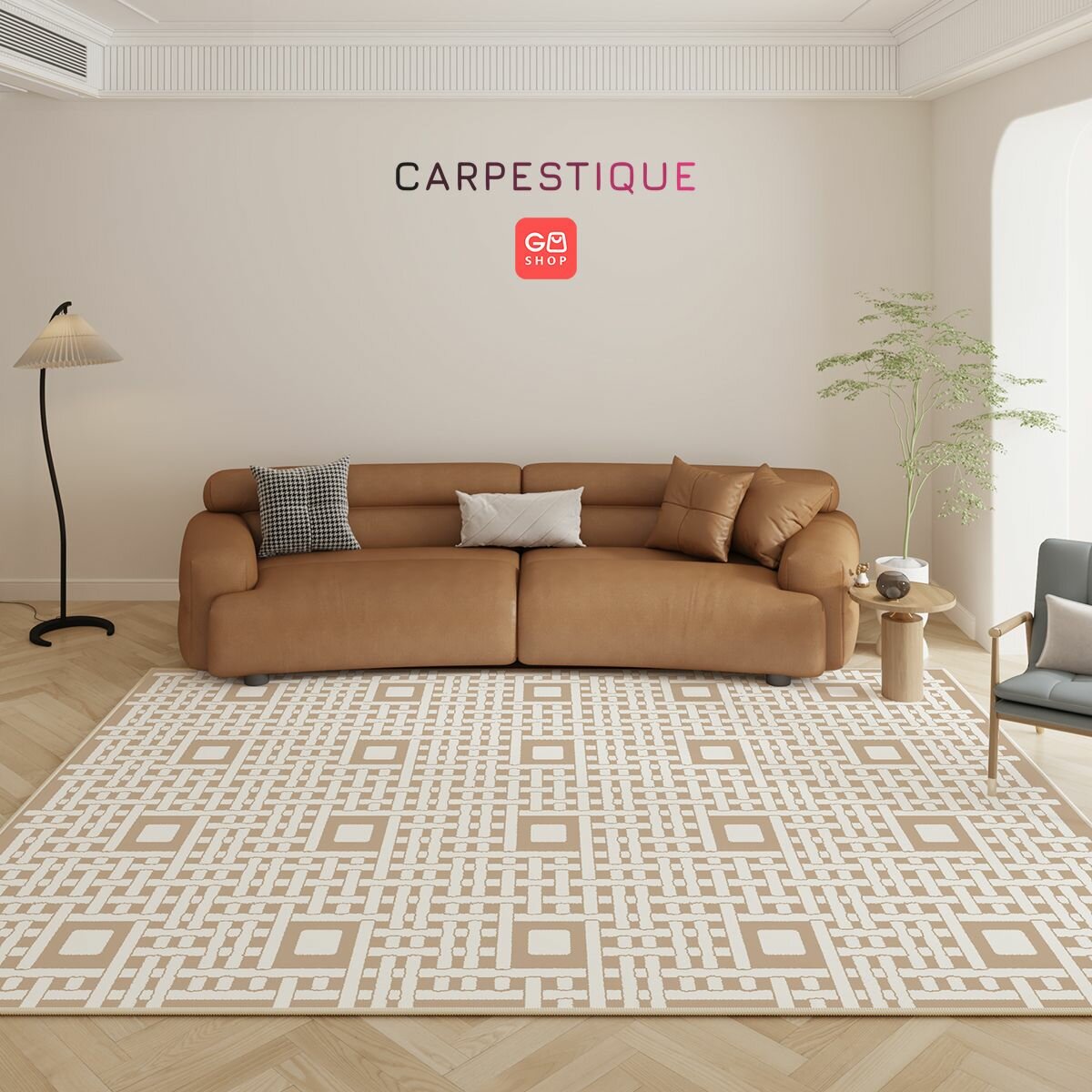 Ковер Carpestique Современный большой с бельгийским петлевым ворсом, французский кремовый стиль