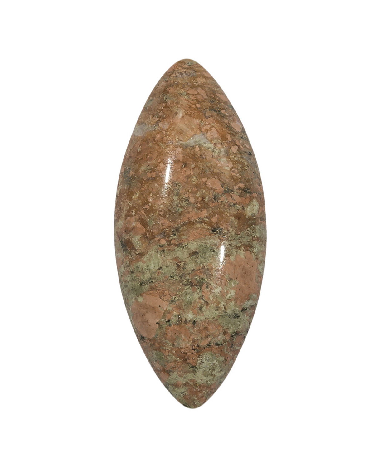 Кабошон Унакит, размер: 48х21х7 мм, натуральный минерал.