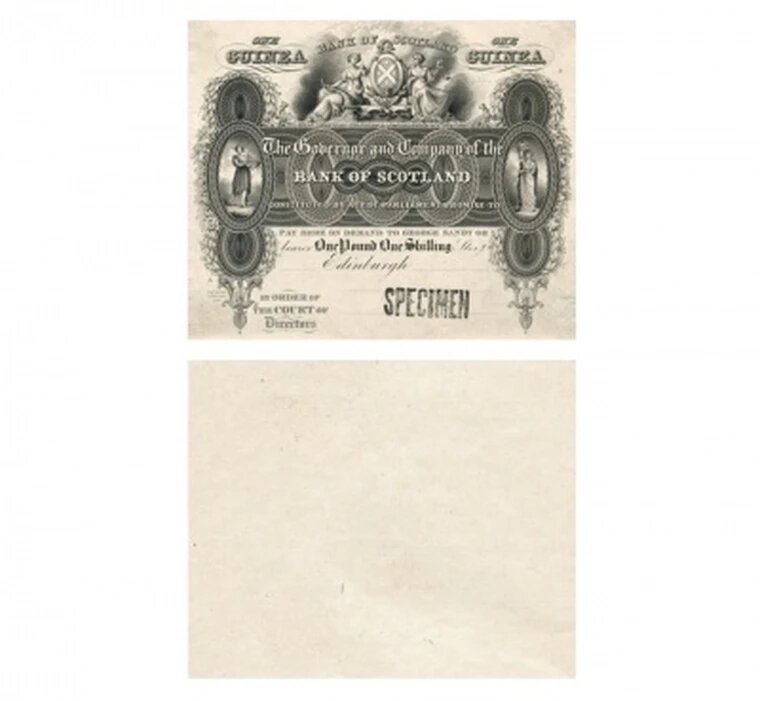 1 гинея 1825 Шотландия, Образец, Bank of Scotlsnd, сувенирная копия, банкноты и купюры редкие коллекционные