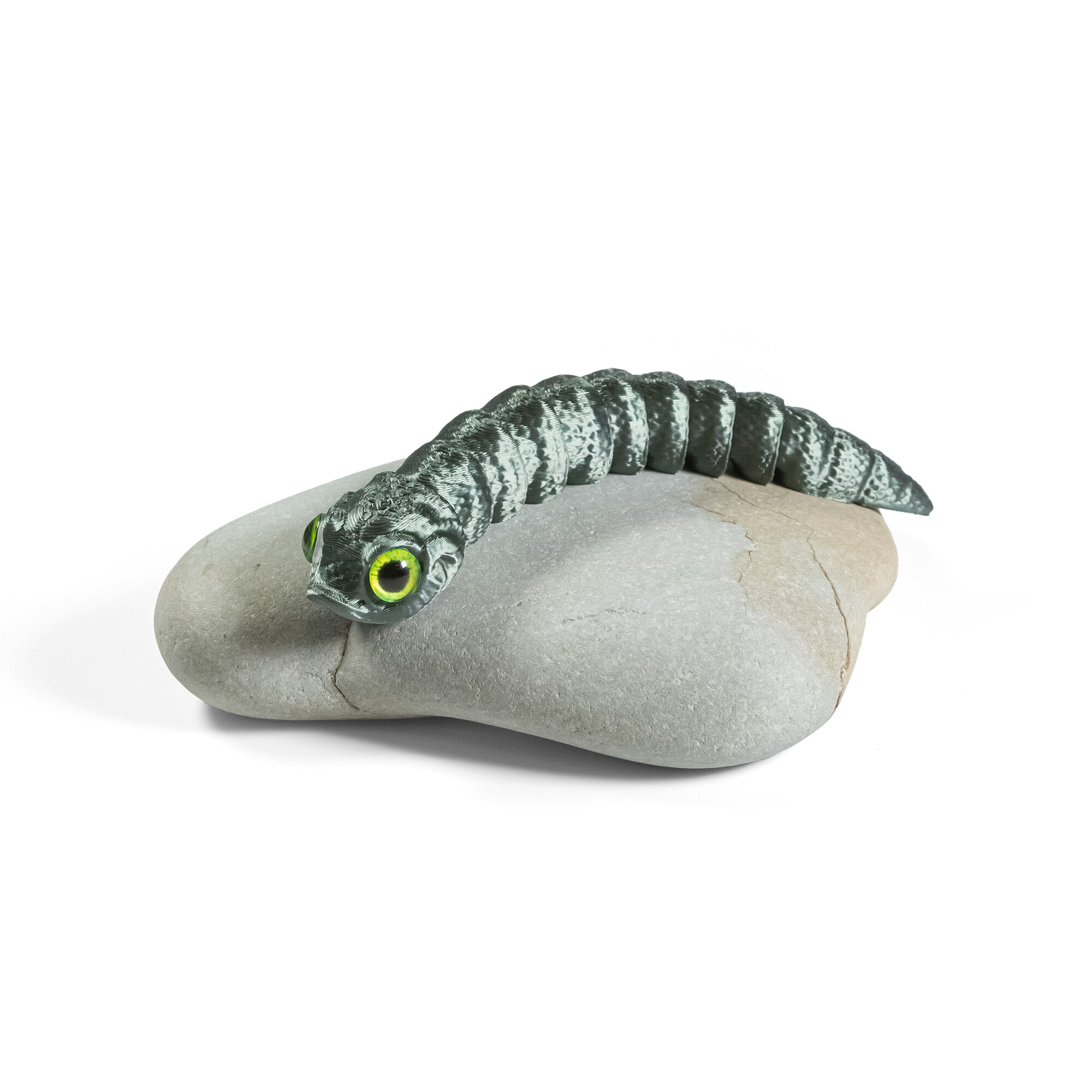 Гибкая игрушка-антистресс, змея с глазами, 3D печать, 13 см, болотный цвет