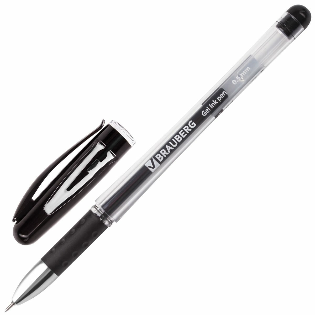 Ручка гелевая Brauberg Geller (0.35мм, черная, игольчатый узел, грип) (141180), 12шт.