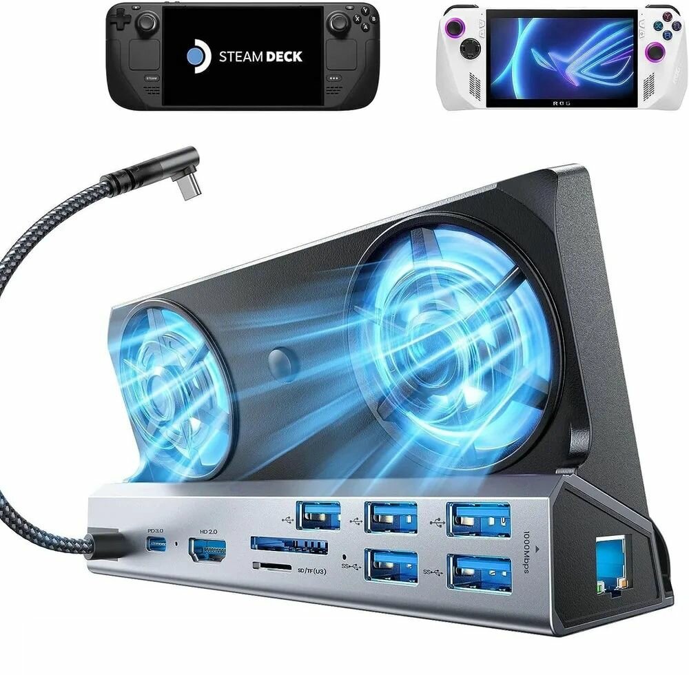 Legion Go Dock, док-станция 13-в-1 с 5 портами USB 3.0 и 2.0, двойным вентилятором, HDMI 4K @ 60 Гц, Gigabit Ethernet, зарядка 100 Вт для Lenovo Legion Go