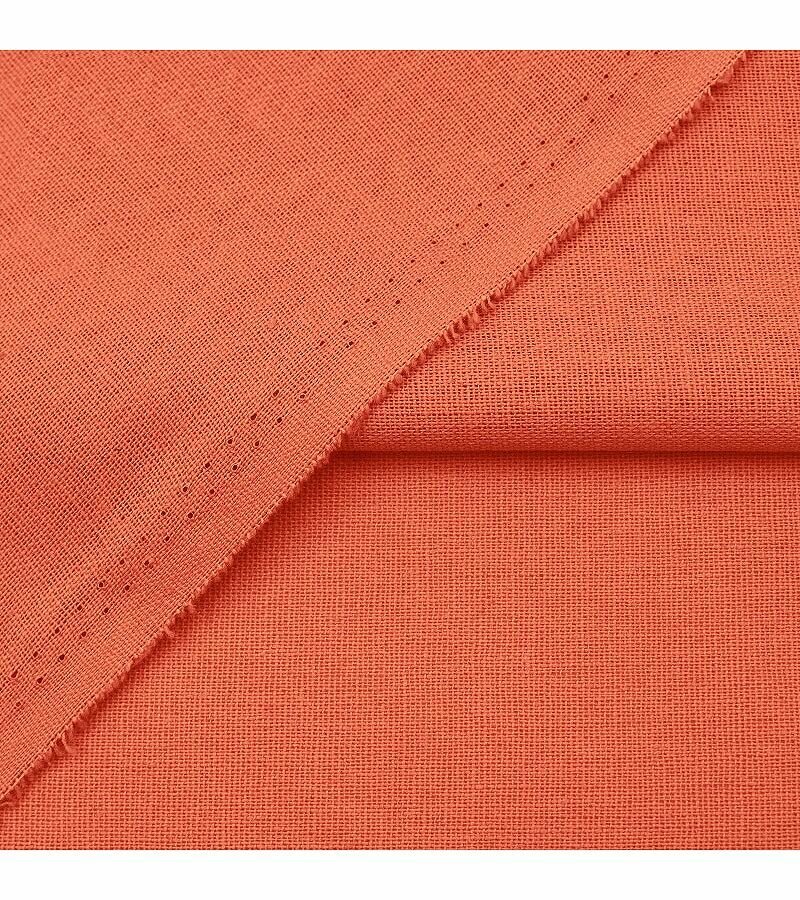 Ткань для свободной вышивки. Цвет - апельсин (53% хлопок, 47% лен), 50x65 см.