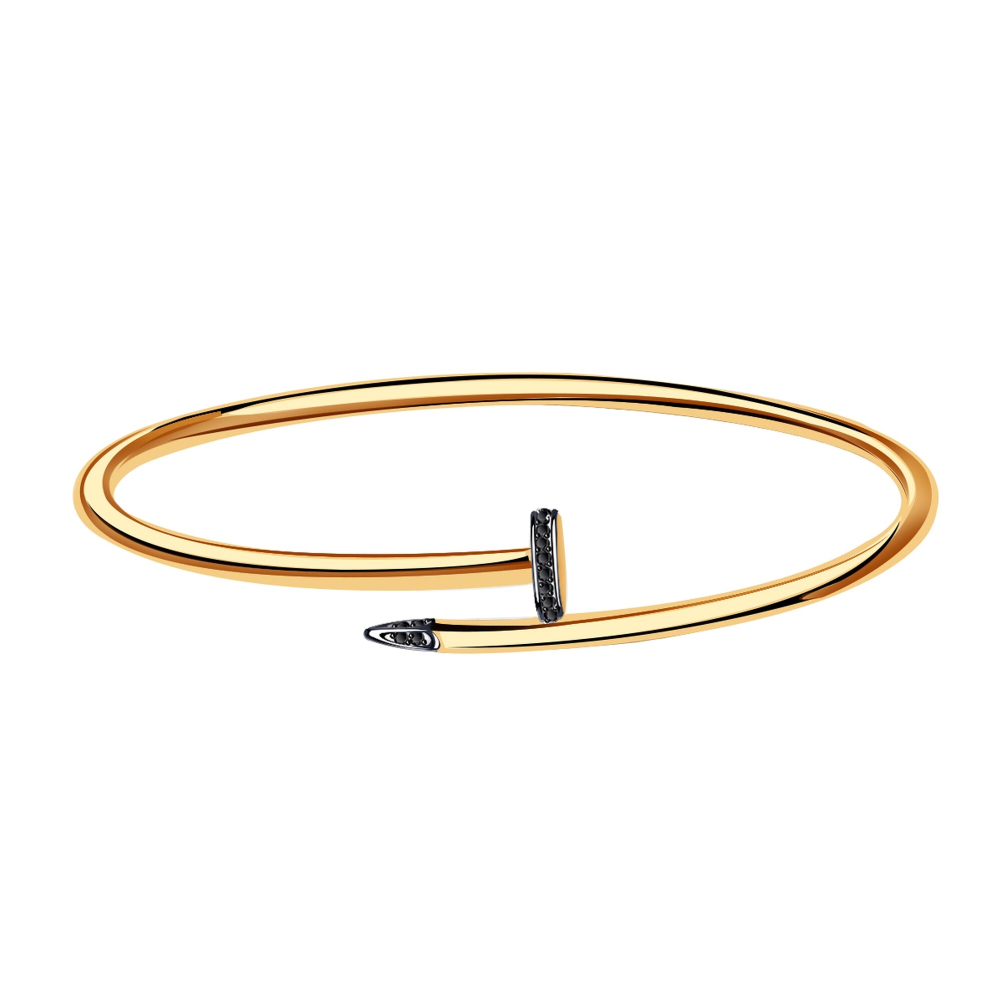 Жесткий браслет, красное золото, 585 проба, фианит