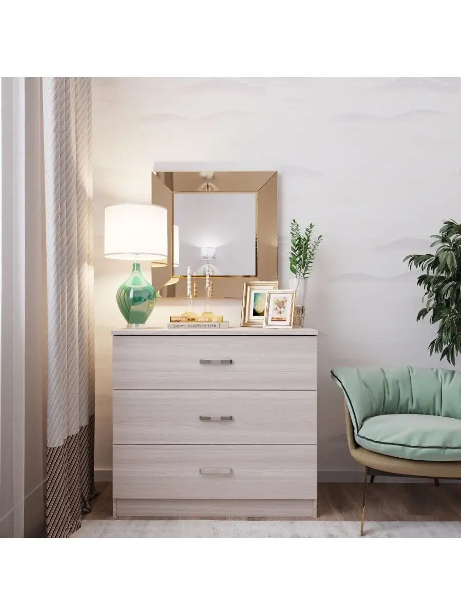 Комод цвет ясень-шимо светлый, 3 ящика, ЛДСП, ясень шимо, коричневый