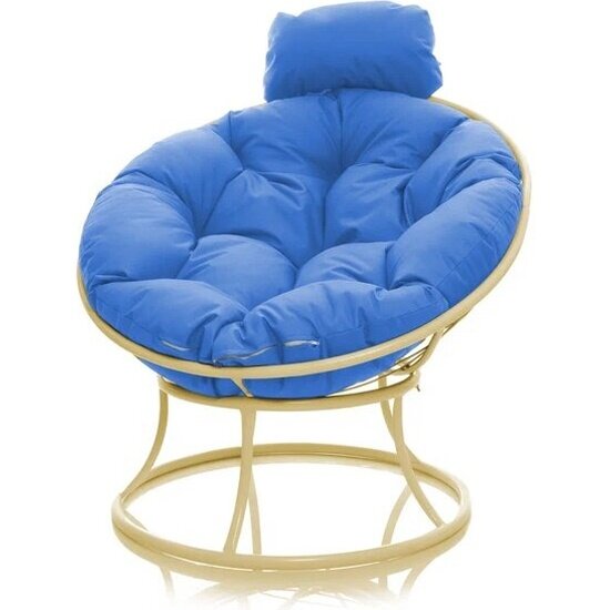 Кресло папасан мини M-group M- GROUP без ротанга бежевое, голубая подушка
