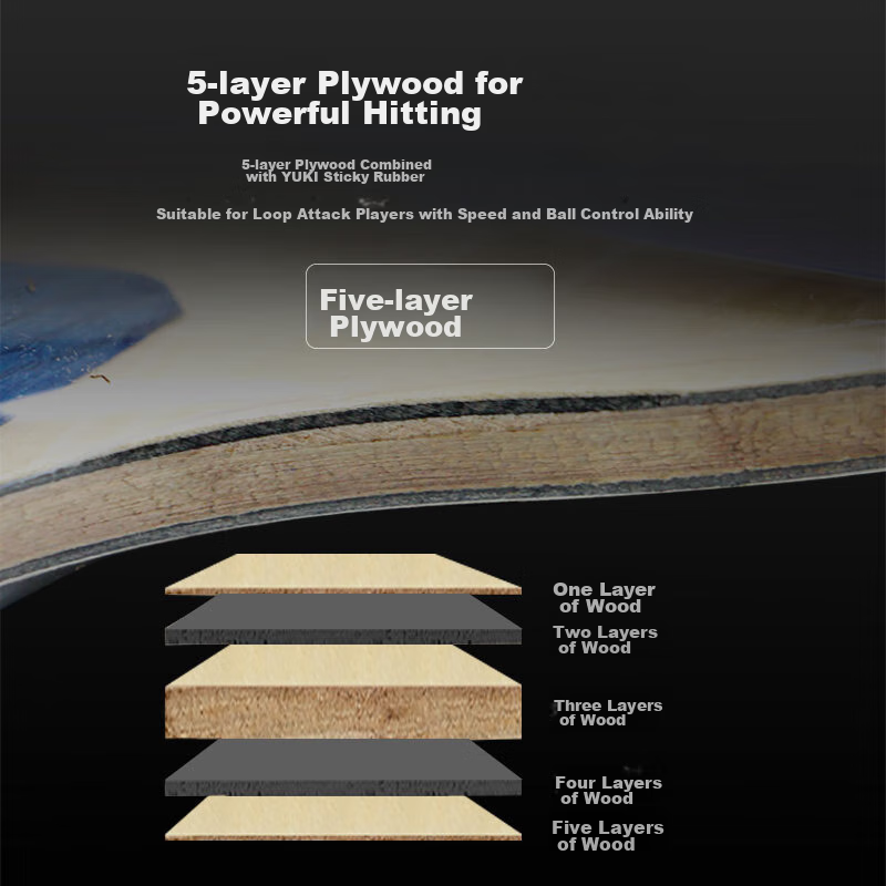 Настольный теннисный ракетка BUTTERFLY 4 звезды с хватом Shakehand, двусторонней обратной резиной, 5-слойным корпусом,