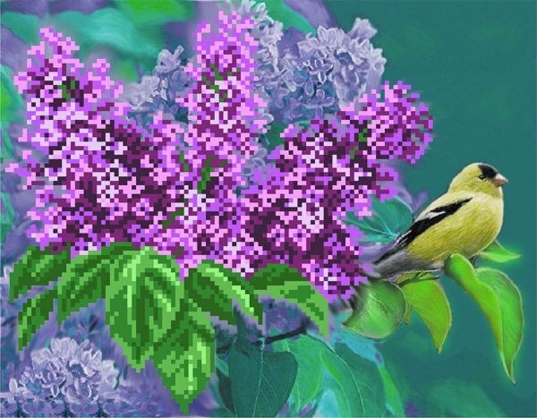 Рисунок на шелке Матренин посад 28х34 см, Ветка сирени (МП.28х34.4064)