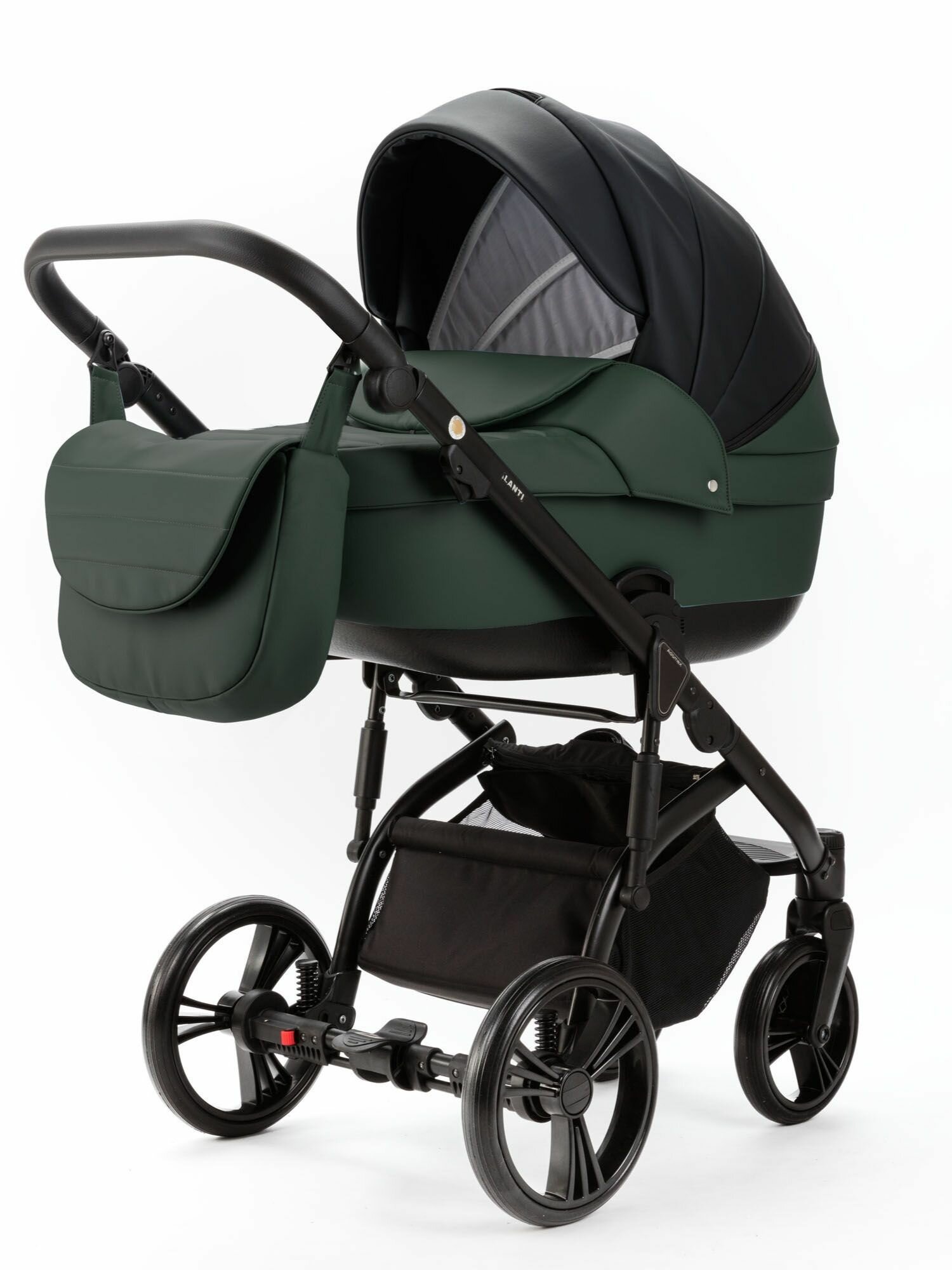 Детская универсальная коляска Adamex LANTI Deluxe SD-41 2в1 (Черная, темно-зеленая экокожа)