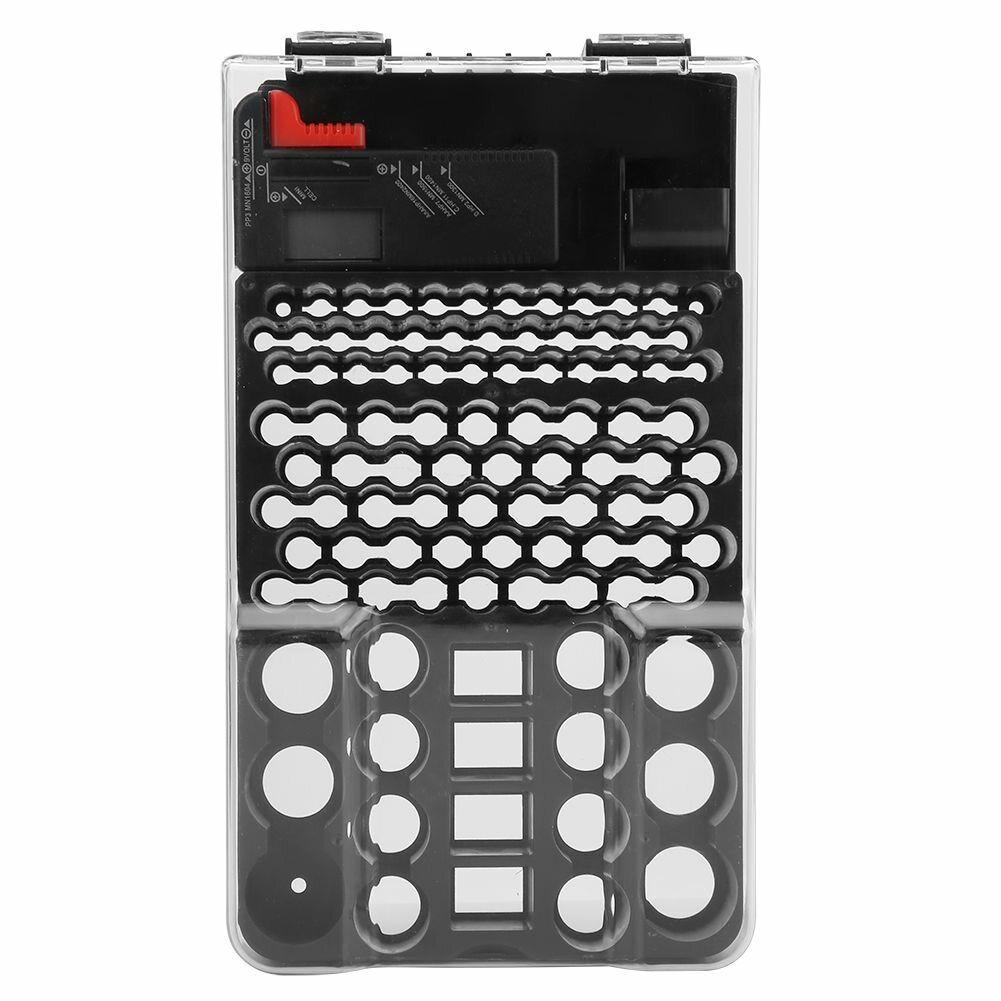 Портативный органайзер для аккумуляторов на 104 ячейки с тестером заряда и чехлом