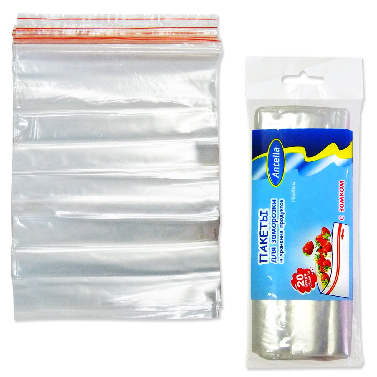 Antella пакеты для заморозки с замком 15x20 см, 1 л, 20 шт, многоразовые и прочные