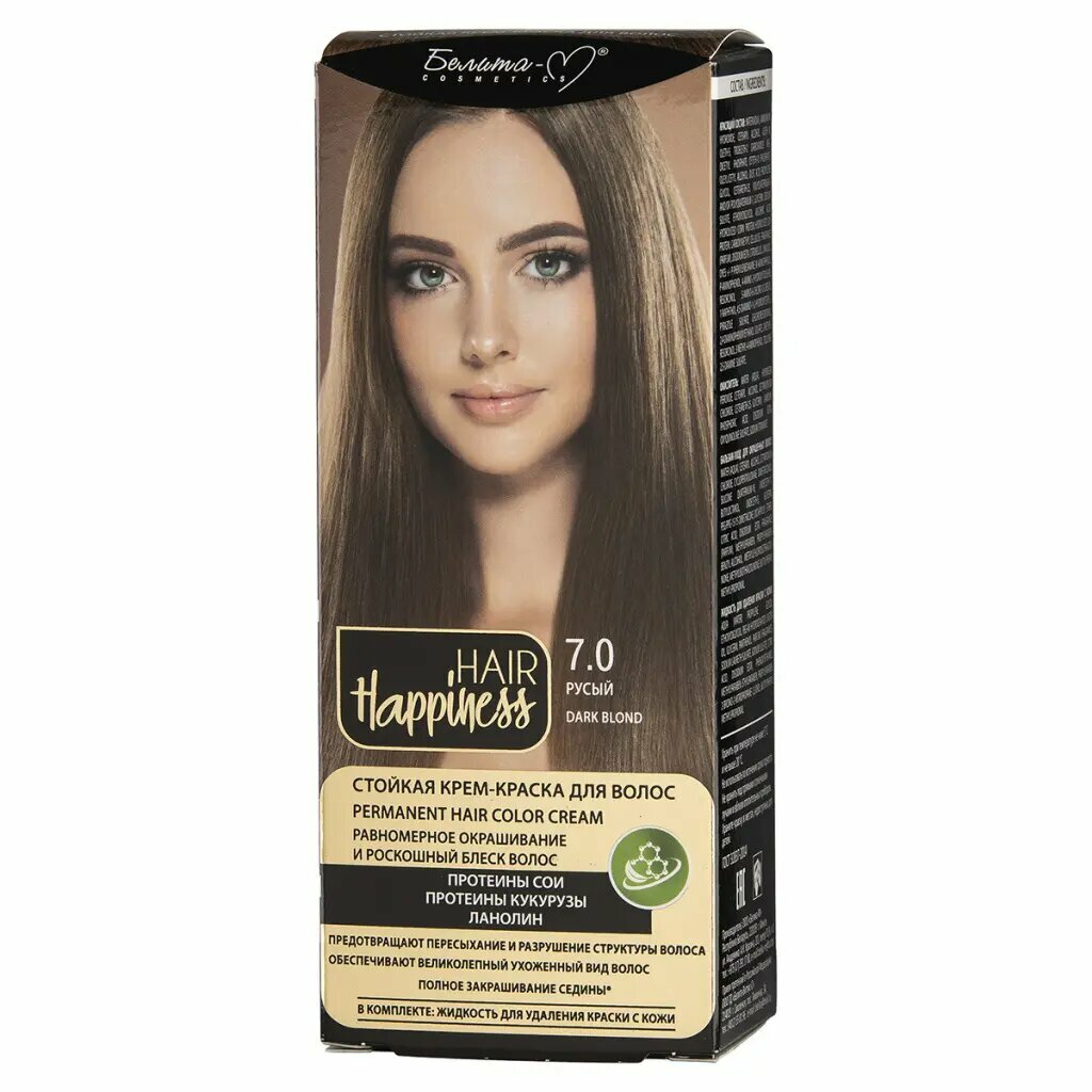 Крем-краска Белита-М Hair Happiness стойкая для волос аммиачная, тон 7.00 Русый