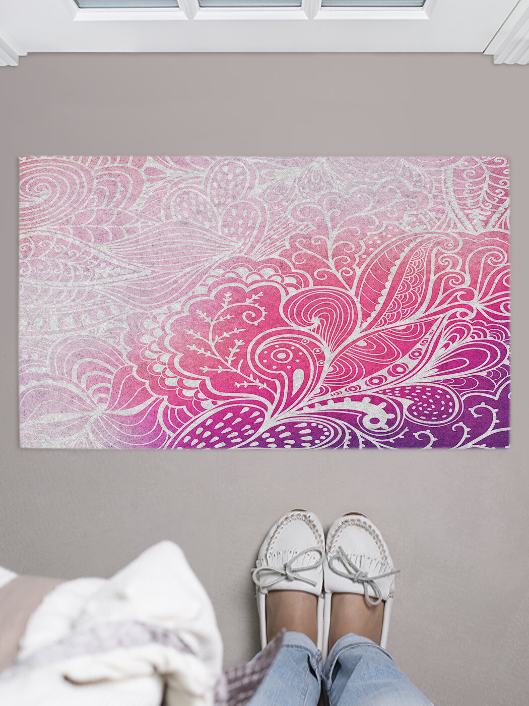 Коврик придверный в прихожую с принтом "Градиент флористики" 45x75 см , JoyArty