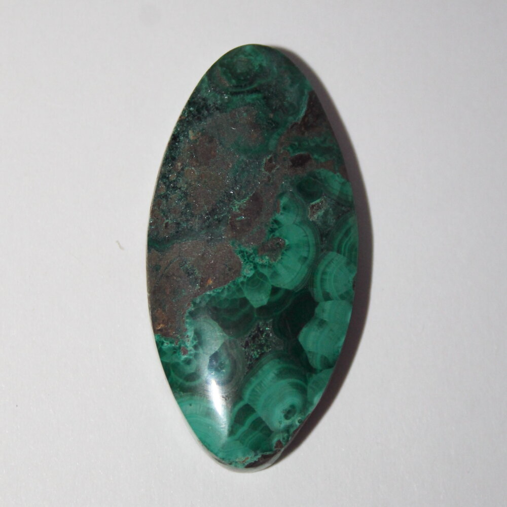 Малахит кабошон, натуральный камень, 36х18х3 мм, Урал, "True Stones"