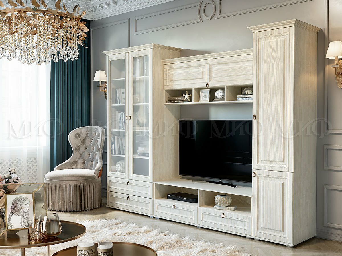 Гостиная Престиж 1 Вариант №1 (Сандал светлый, сандал светлый) (Миф)