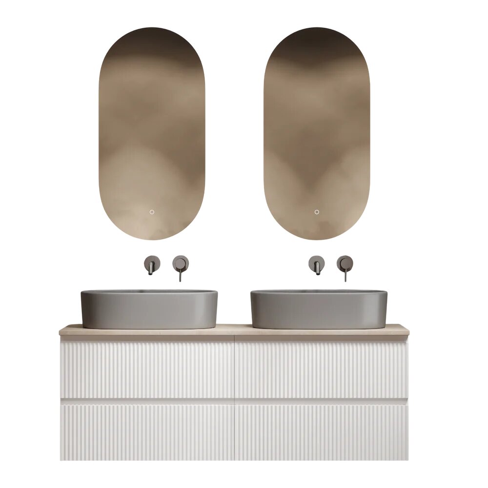 Мебель для ванной комнаты Sancos Сноб Р (Snob R) 140 белая (bianco), столешница бежевая TT140A2, раковина CN6048MH