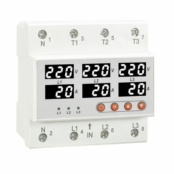 Электро RELETEK Реле напряжения и тока трехфазное 63A RM-FVA2