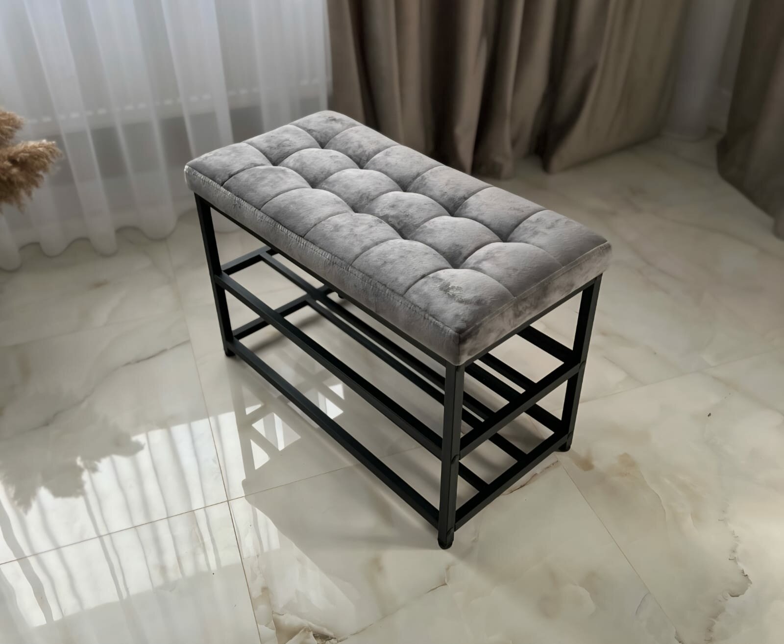 Обувница "Лофт", открытая, ЛДСП/металл, 8пар, цвет черный, графит